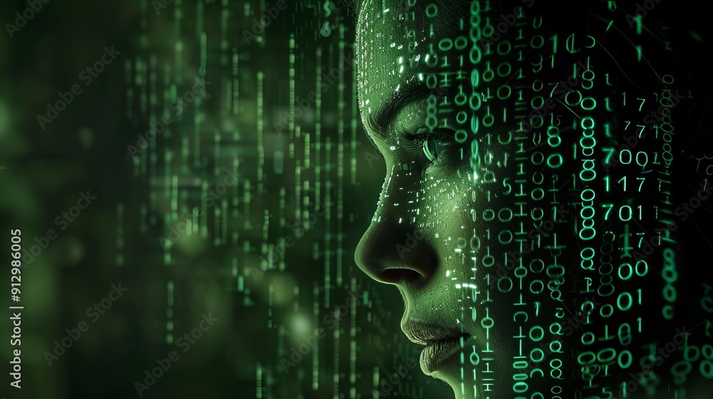 An image of a woman with numerical values in a matrix artificial ...