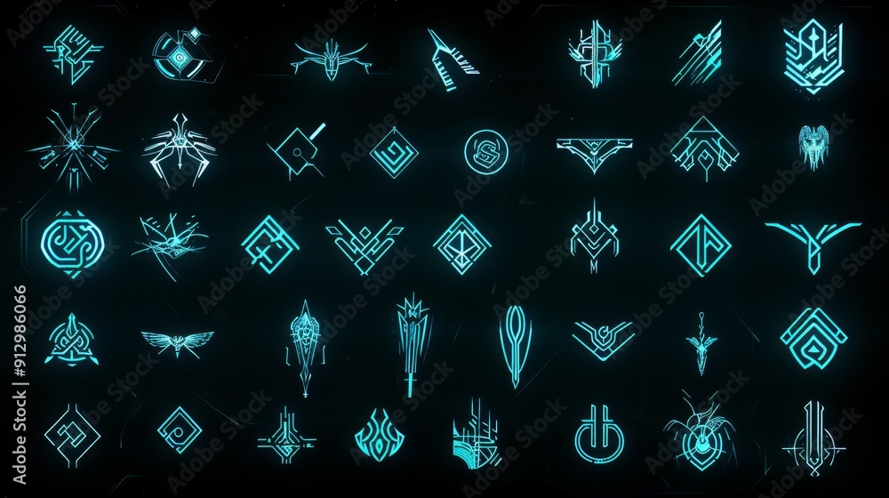 Sci-Fi Neon Symbols A Collection of 36 Futuristic Glyphs, digital art ...