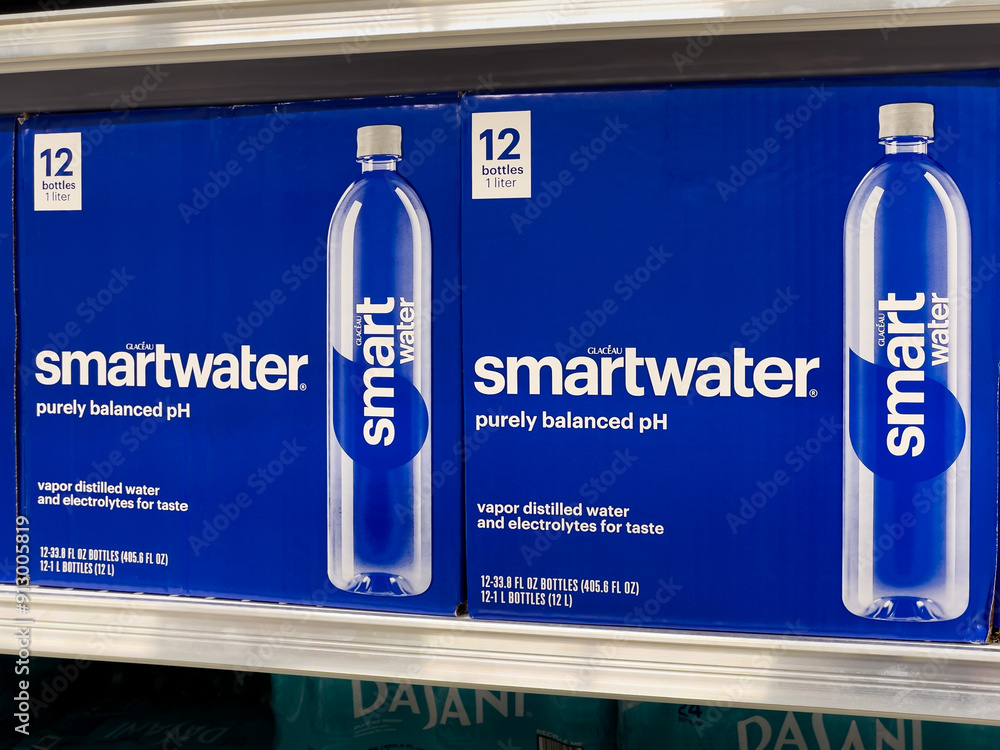ATLANTA, GEORGIA - AUGUST 7, 2024 : Smartwater bottled water on display ... ATLANTA, GEORGIA - AUGUST 7, 2024 : Smartwater bottled water on display ...