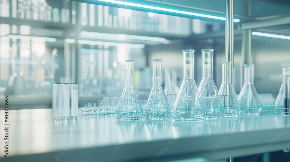 Clean and orderly science laboratory with empty test tubes and chemical ...