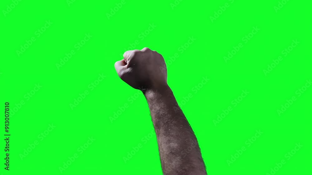 Close-Up of Male Hand Making Fist Gesture on Green Screen in 4K ...