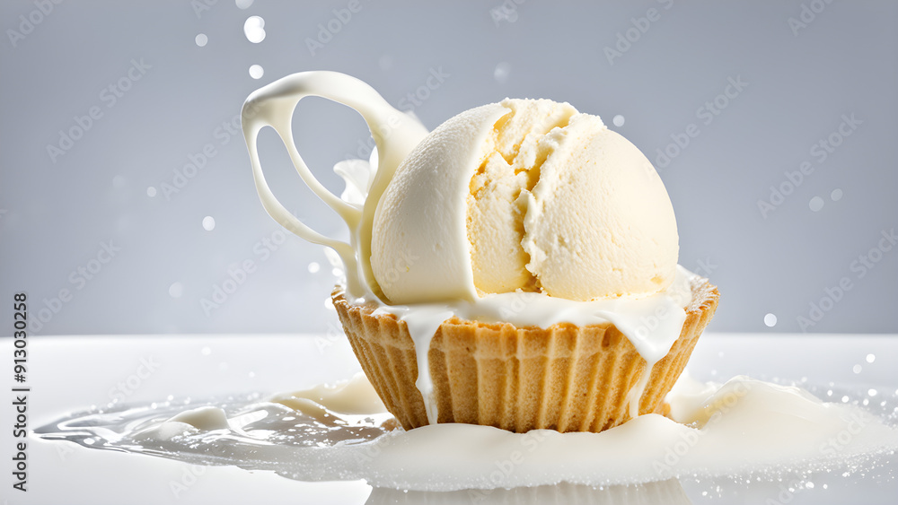 vanilla splash with ball of vanila ice cream inside isolated make more ...