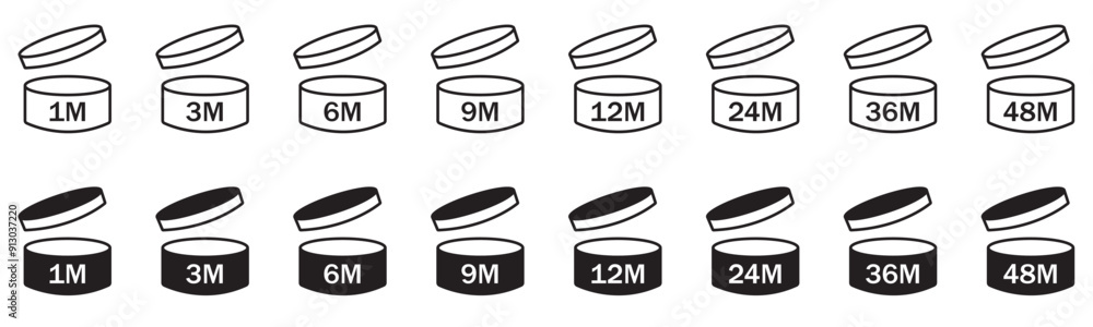 PAO symbols set. Expiration period. Useful lifetime of cosmetics after ...