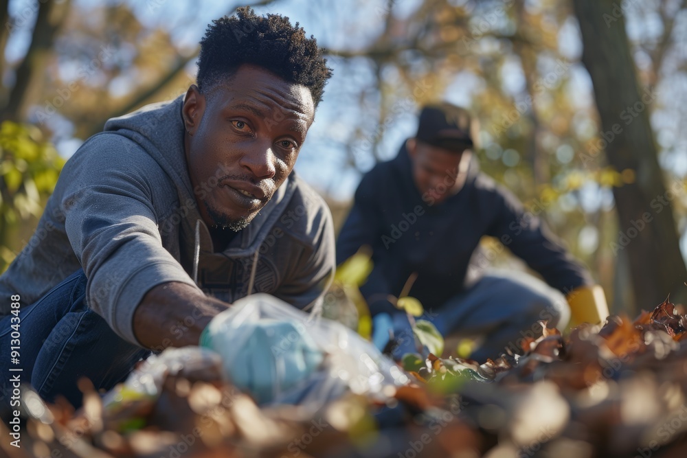 Man, community volunteer, or trash collector supports African ecology ...