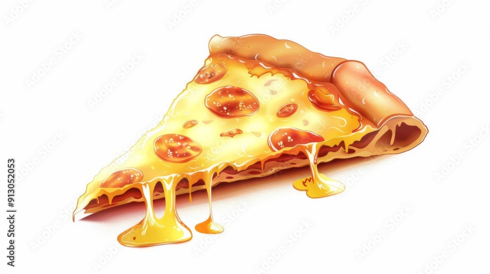 Unhealthy pizza slice, dripping with grease, flat design, isolated on ...