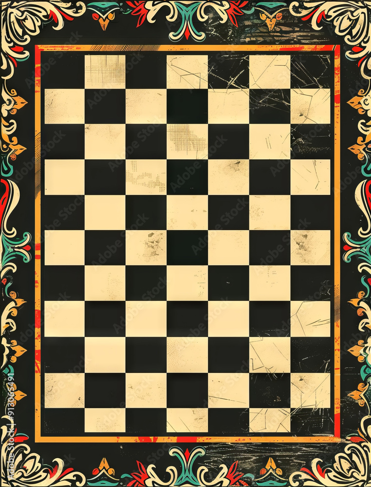 Vintage distressed checkerboard game board. A weathered and distressed ...