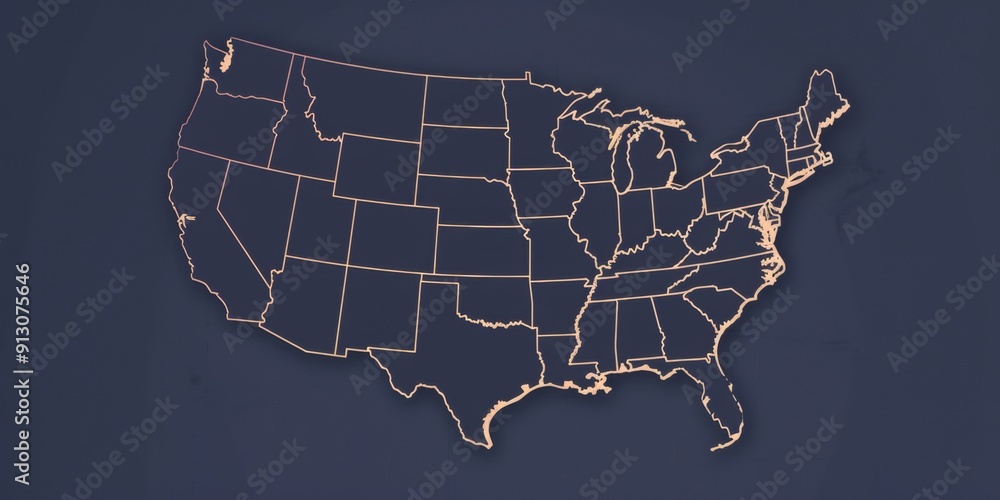 A map of the United States is shown in a dark blue color. The map is ...
