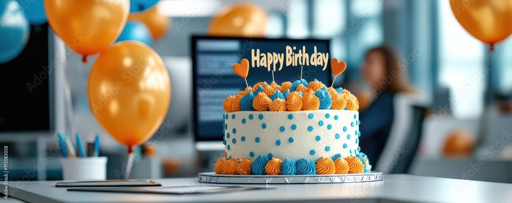 Happy office birthday party with coworkers celebrating, cheerful ...