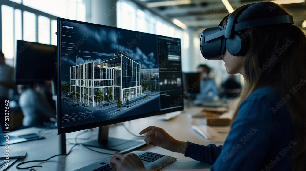 Virtual reality setup with architects and engineers immersed in a 3D ...
