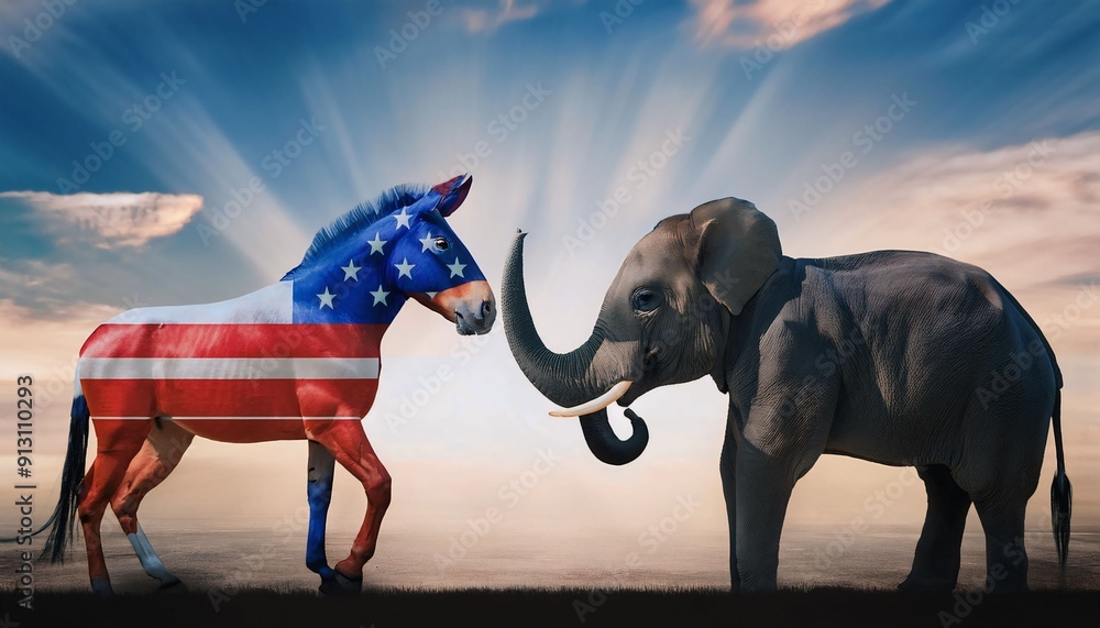 Donkey vs Elephant Politics American Election Concept. A donkey and ...