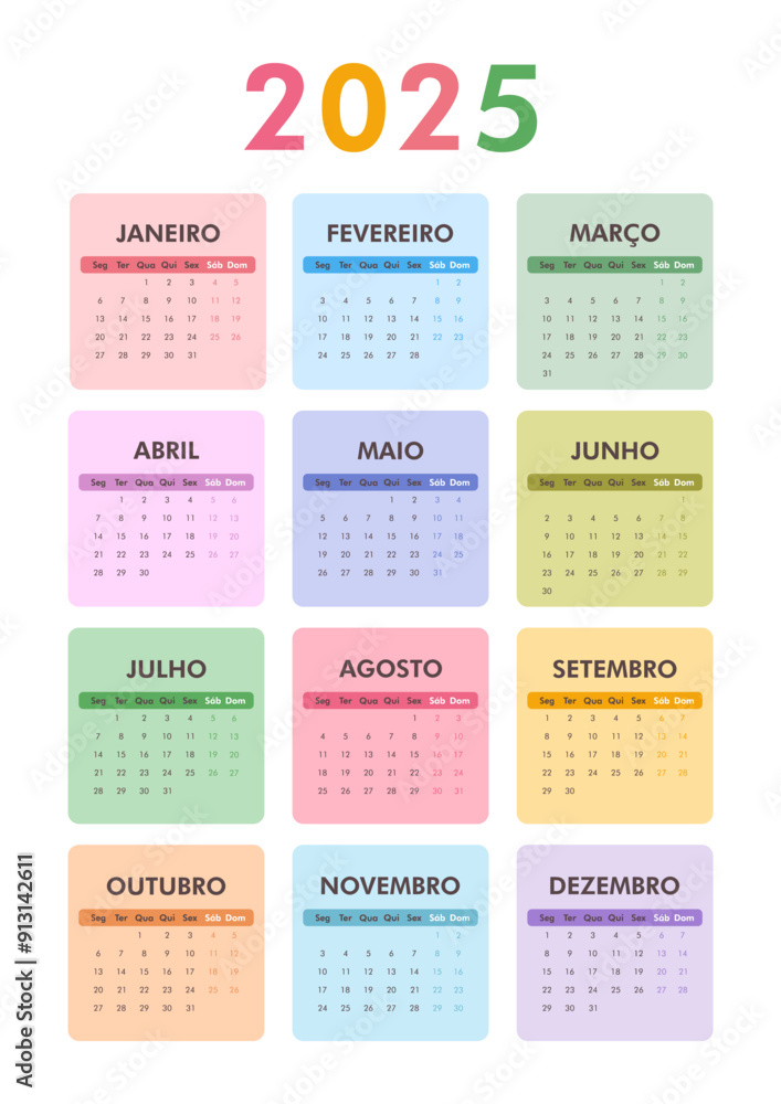 2025 colorful printable vertical A4 calendar modern classic on ...