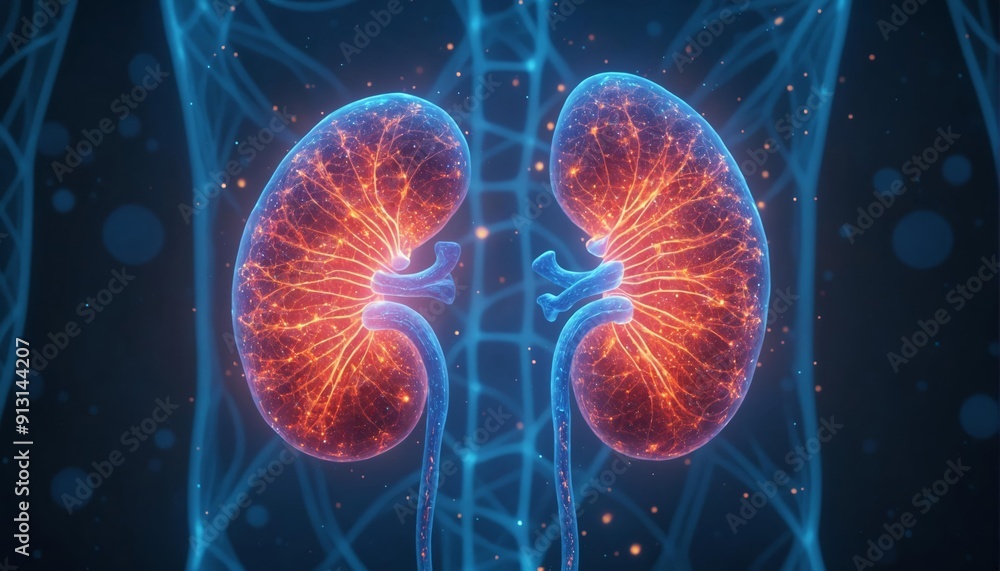Clinical Anatomy Chart of Glowing Kidney for Health Diagnosis Stock ...