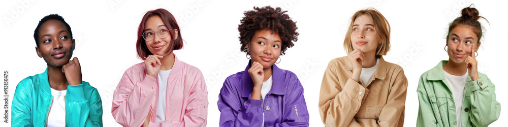 diverse people thinking pose png cut out element set Stock Photo | Adobe Stock