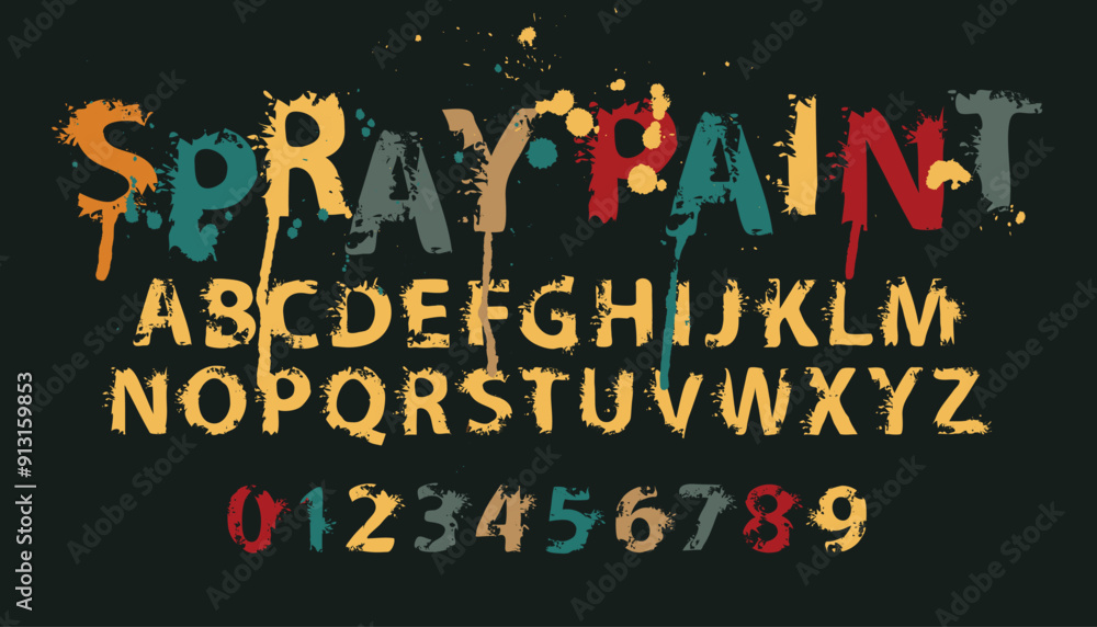 spray paint grunge lettering in abstract letters with spots and drips ...