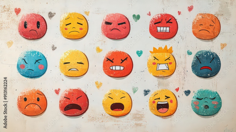 collection of various emoji faces displaying a range of negative ...