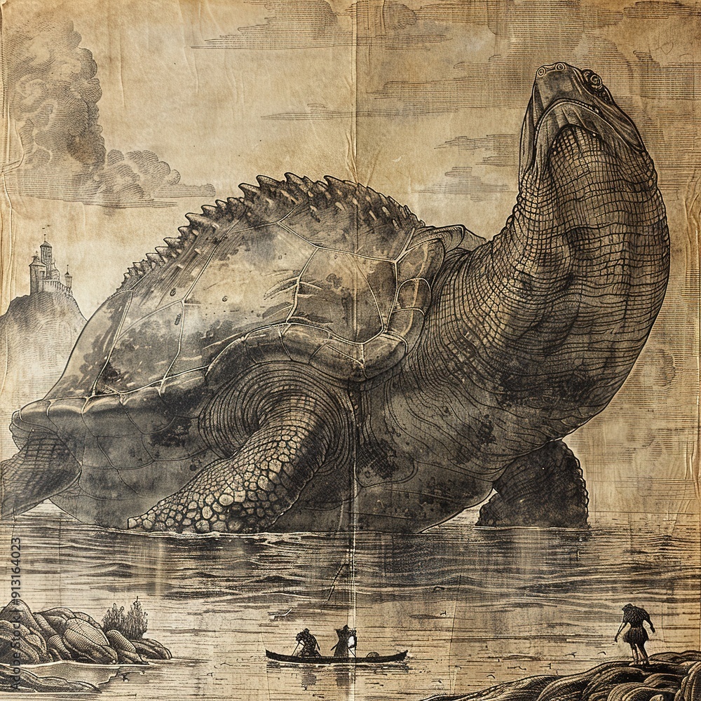 Aspidochelone: A giant sea creature from medieval bestiaries, often ...