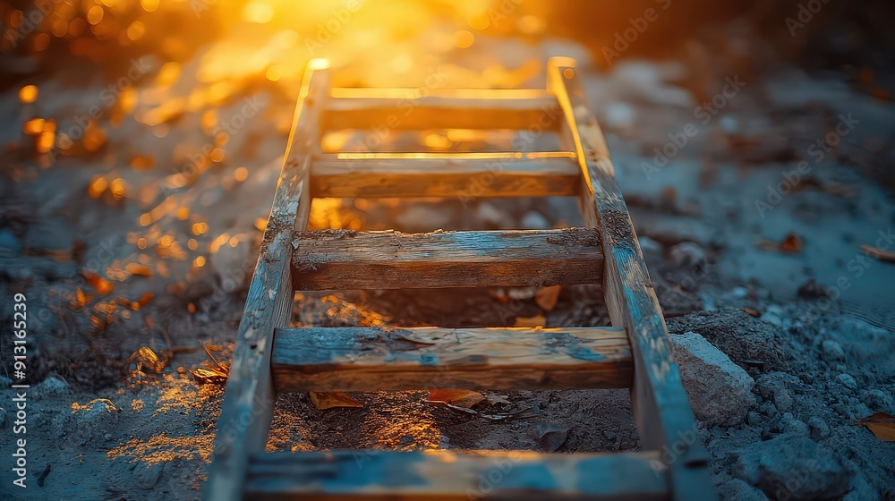 broken ladder lying on the ground with rungs missing, symbolizing a ...