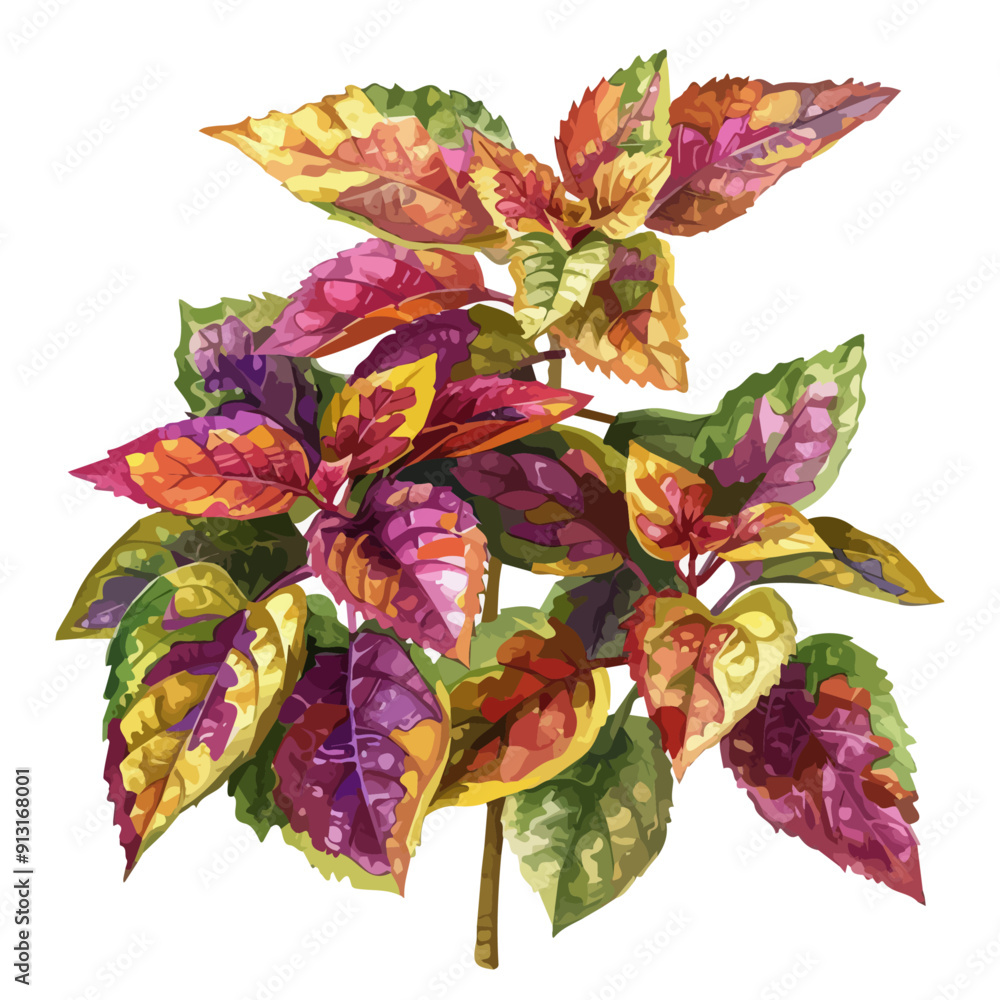 Watercolor vector of coleus plant, isolated on a white background ...