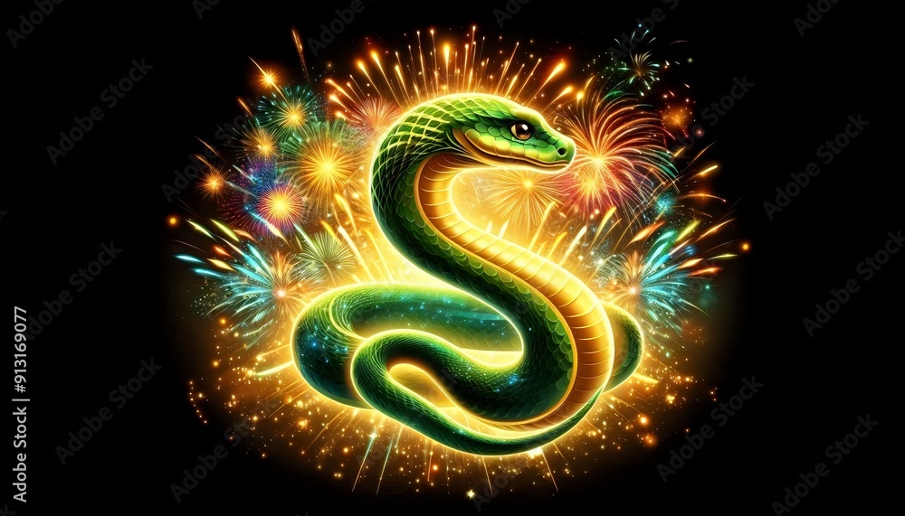 2025 Chinese New Year,2025 New Year snake of golden, yellow, and green ...