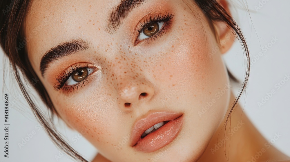 cute brown hair young girl, social media make up influencer, neutral ...