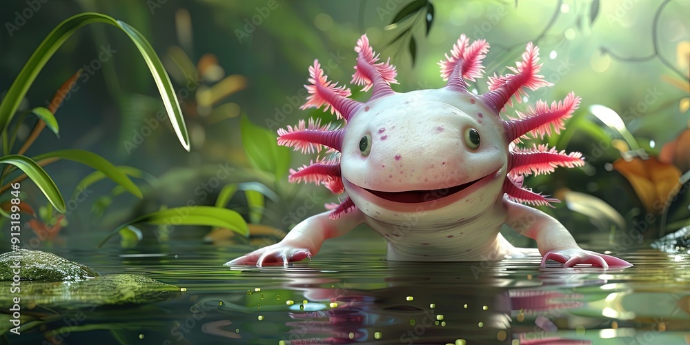 axolotl 3D animation cartoon style, colorful, happy, friendly, 3d ...