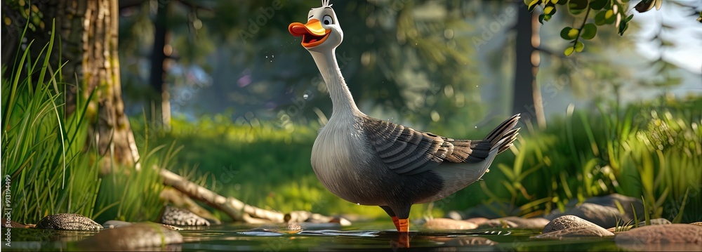 goose 3D animation cartoon style, colorful, happy, friendly, 3d cartoon ...
