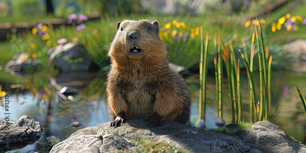 marmot 3D animation cartoon style, colorful, happy, friendly, 3d cartoon, nature, outdoors Stock ...