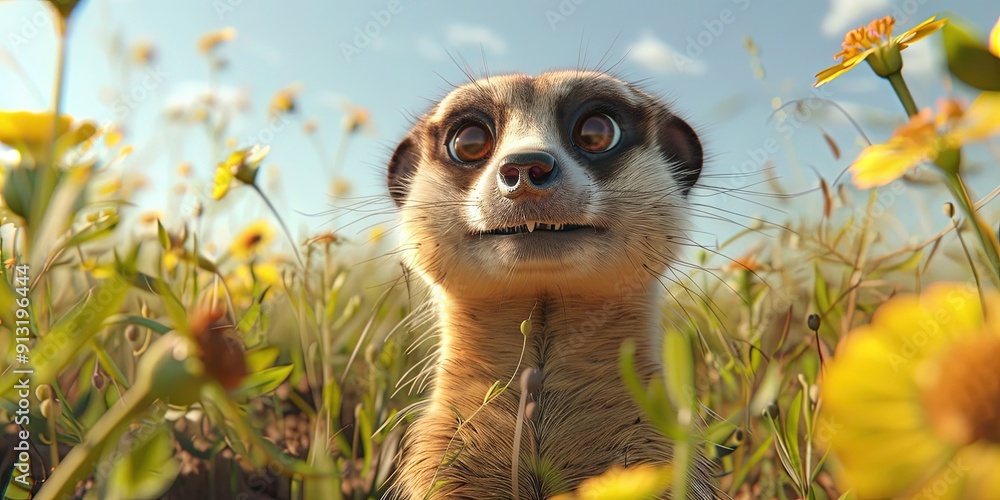 meerkat 3D animation cartoon style, colorful, happy, friendly, 3d ...