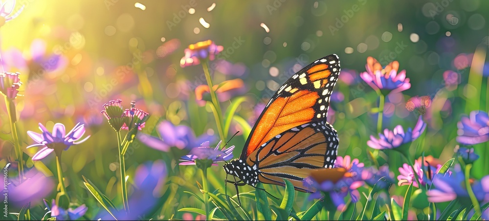 monarch butterfly 3D animation cartoon style, colorful, happy, friendly ...