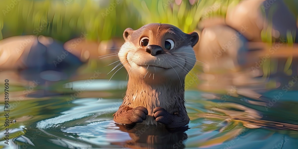 otter 3D animation cartoon style, colorful, happy, friendly, 3d cartoon ...