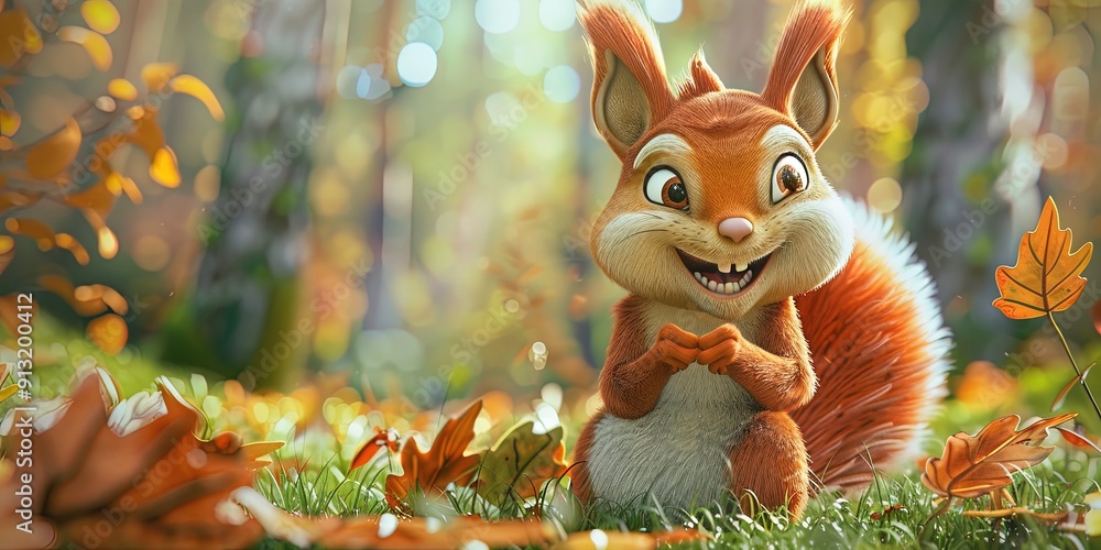 squirrel 3D animation cartoon style, colorful, happy, friendly, 3d ...