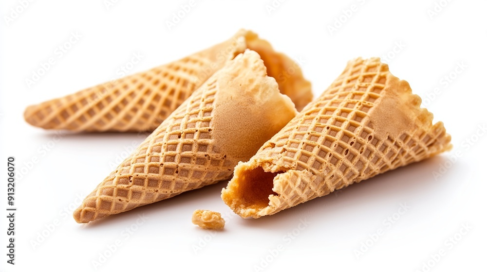 ภาพประกอบสต็อก Isolated ice cream wafer cones with broken wafer cones ...