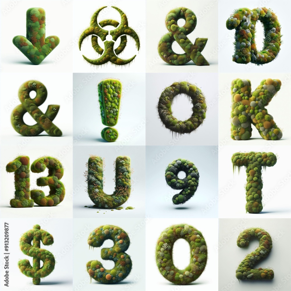 Grass and moss Lettering Typeface. AI generated illustration Stock ...