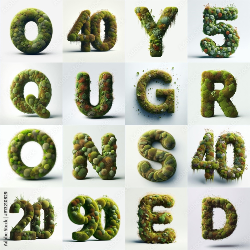Grass and moss Lettering Typeface. AI generated illustration Stock ...