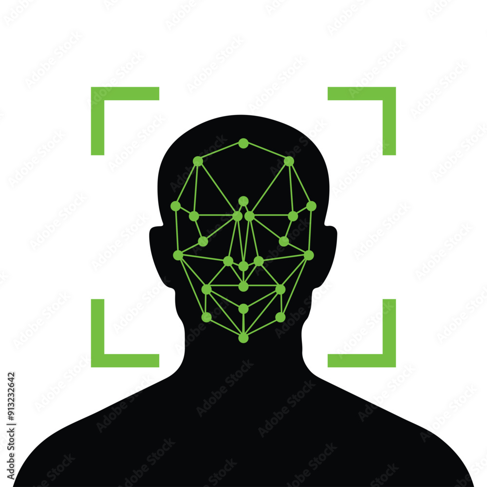 Face recognition icon with check mark sign symbol vector illustration ...
