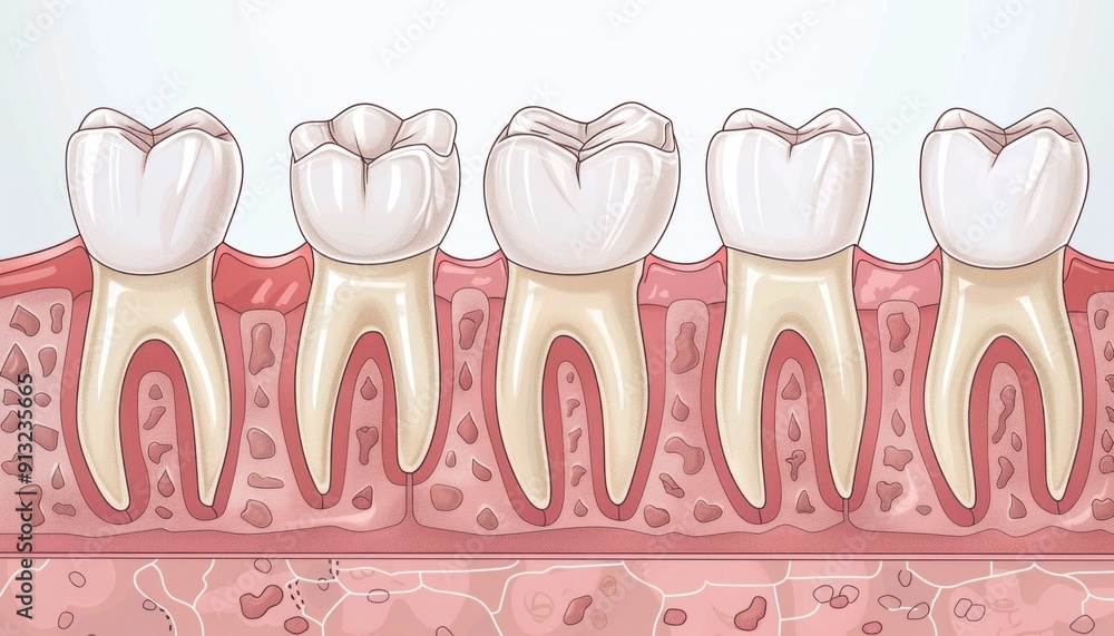 Human teeth showing enamel, dentin, pulp, cementum, periodontal ...
