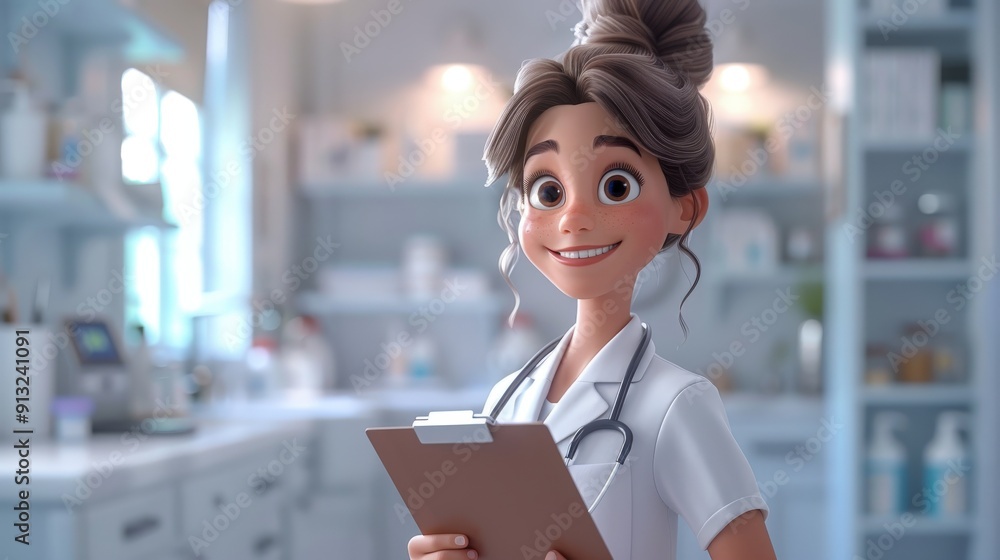 Engaging 3D clipart of a friendly nurse holding a clipboard, in a ...