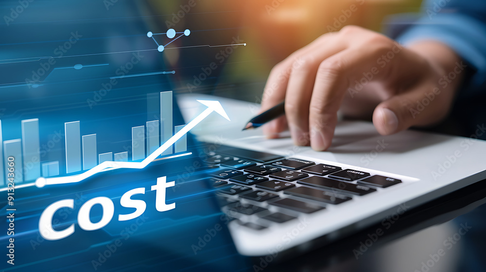 a graph with a downward trend line labeled "Cost" overlaid on a person ...