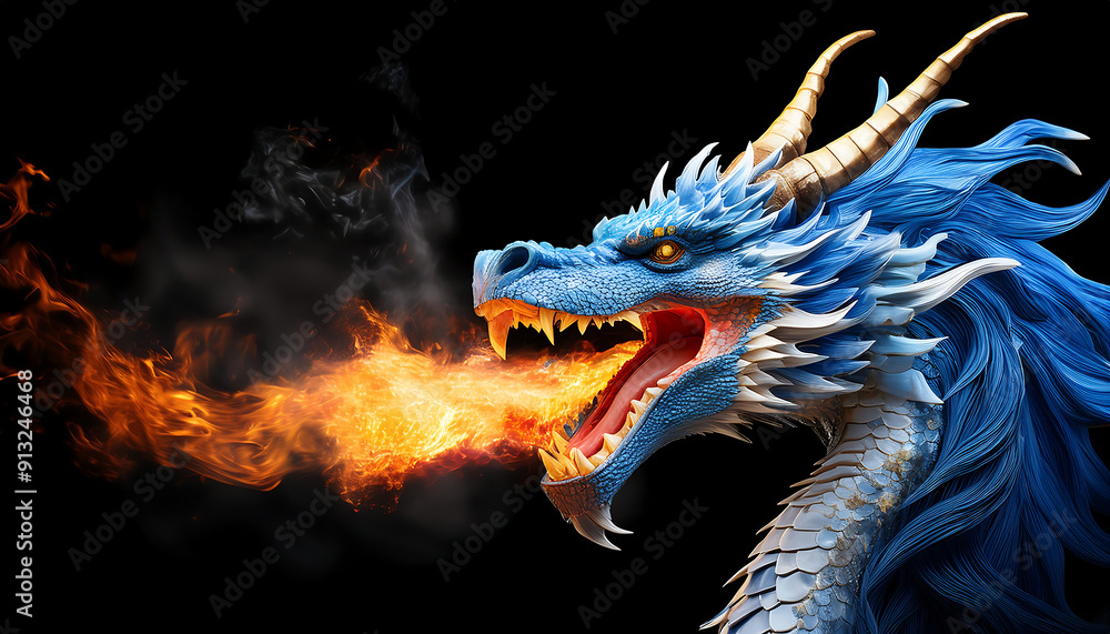 Head of a Blue Dragon Spitting Fire – The head of a blue dragon ...