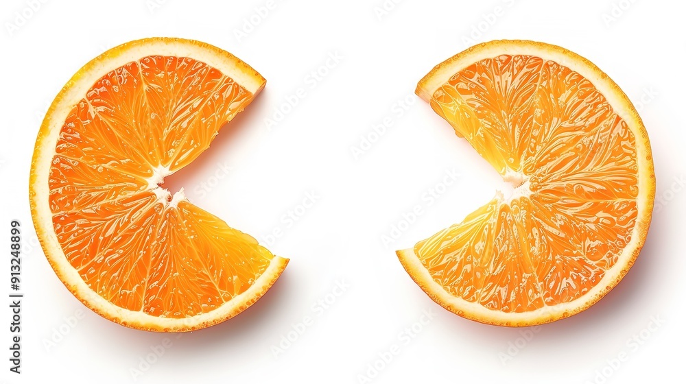 Separate orange slices. Orange slice and half displayed on a white ...