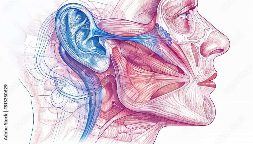 Medical illustration showing the inner anatomy of a human head ...