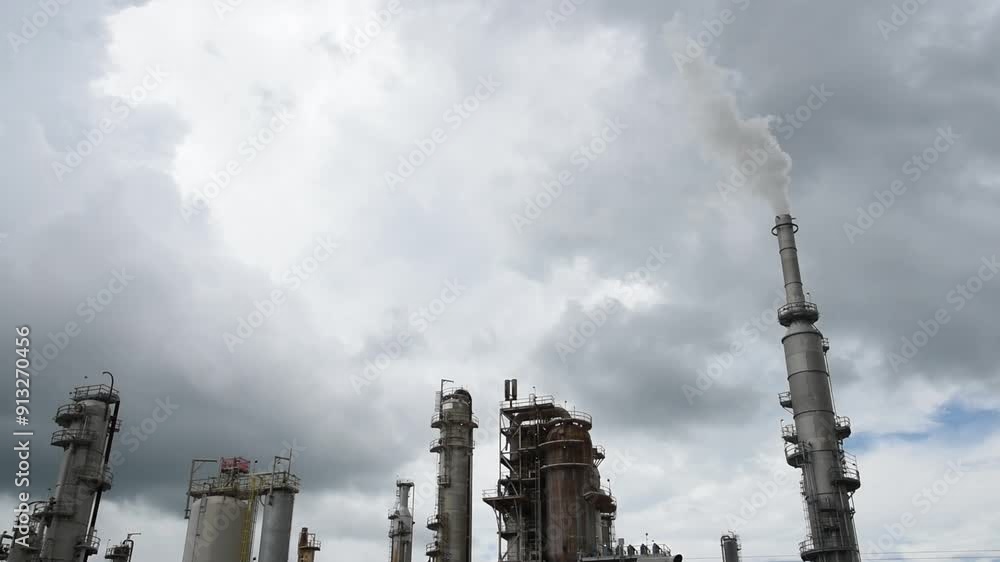 Large oil cracking refinery complex with tankage, distillation unit ...