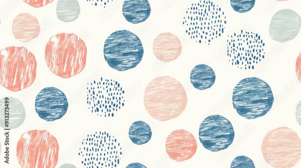 Pastel-colored circles with textured details on white background ...