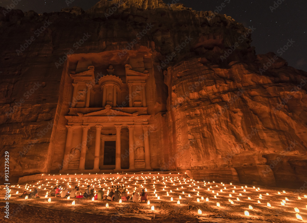 Candles in front of the Pharaoh's treasure house, struck in rock, at ...