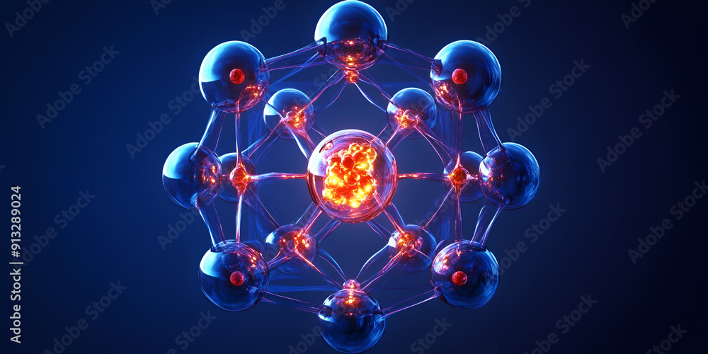 atom model in blue background,Stylized rendering of an atom,Component ...