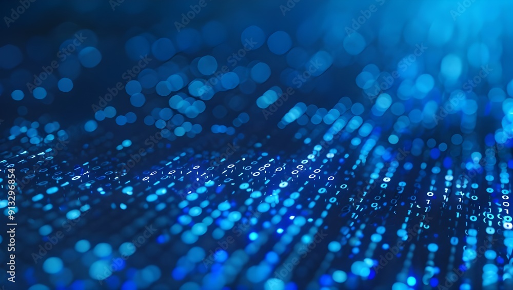 Digital binary code background with blue lights, representing data and ...