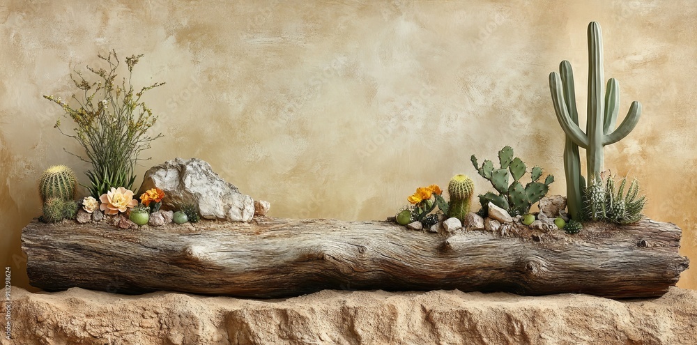 Two massive boulders in the background and two long, tan trees on the ...