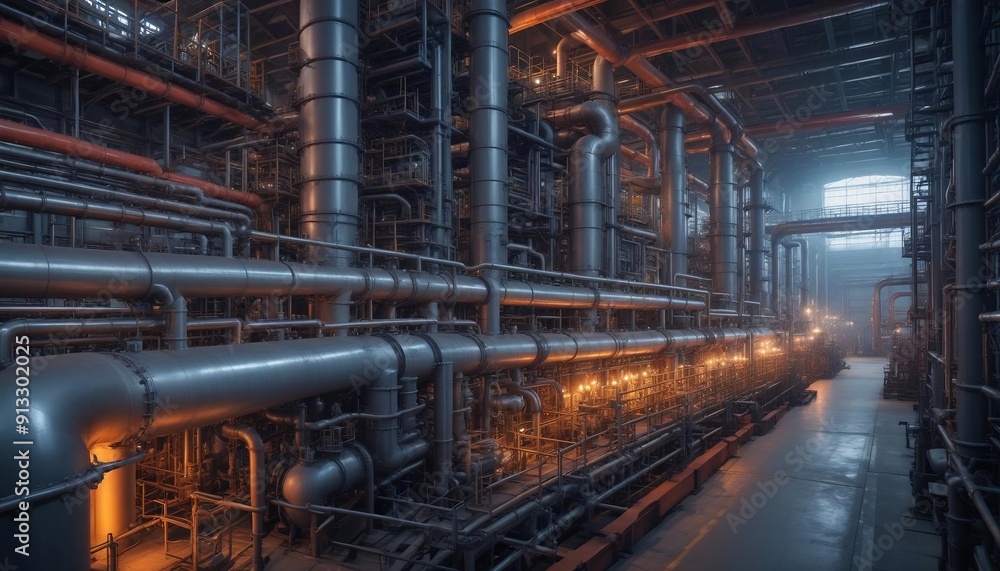 Industry pipeline at Industrial zone, gas and oil processing, furnace ...