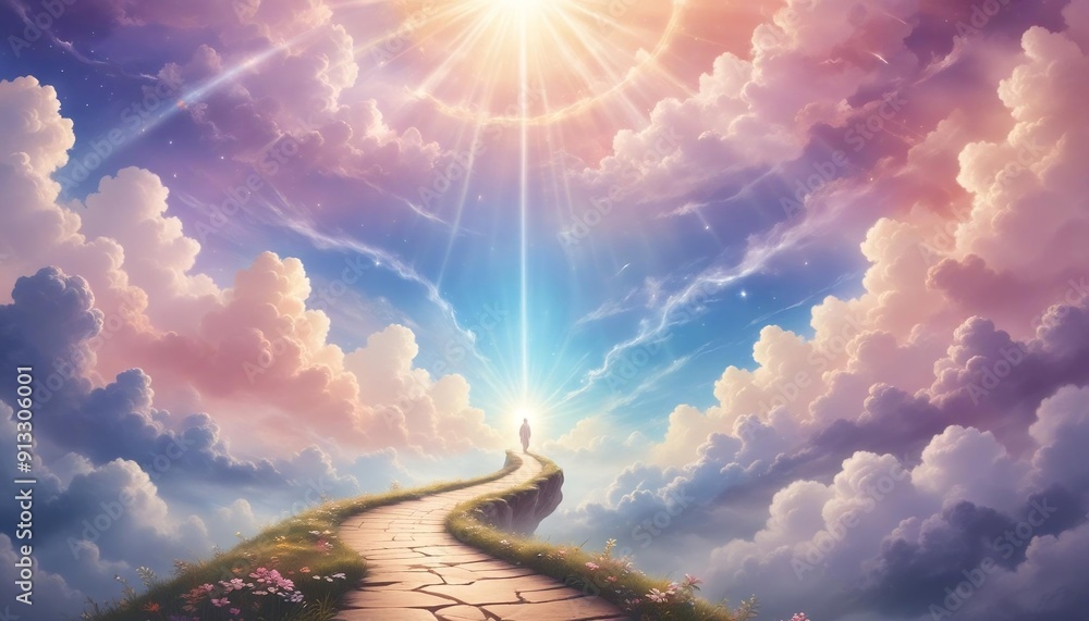 Abstract art meditation pathway to god heaven background, design ...