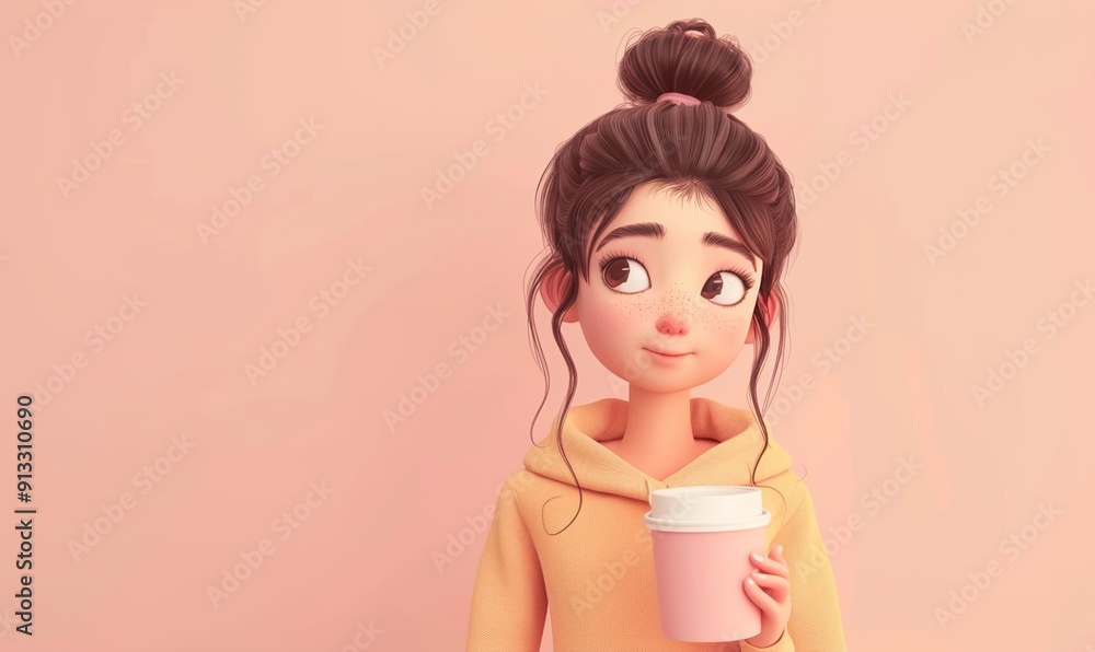 Realistic cartoon human avatar simple beautiful concept on plain ...